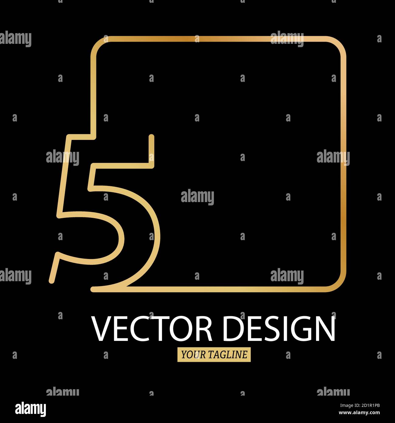 Stylized number 5 with a square border. Vector template for logo, label ...