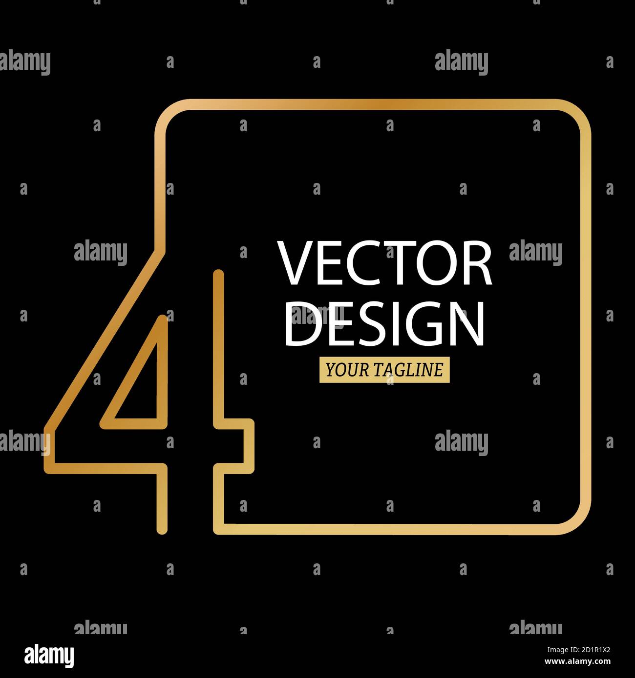 Stylized number 4 with a square border. Vector template for logo, label ...