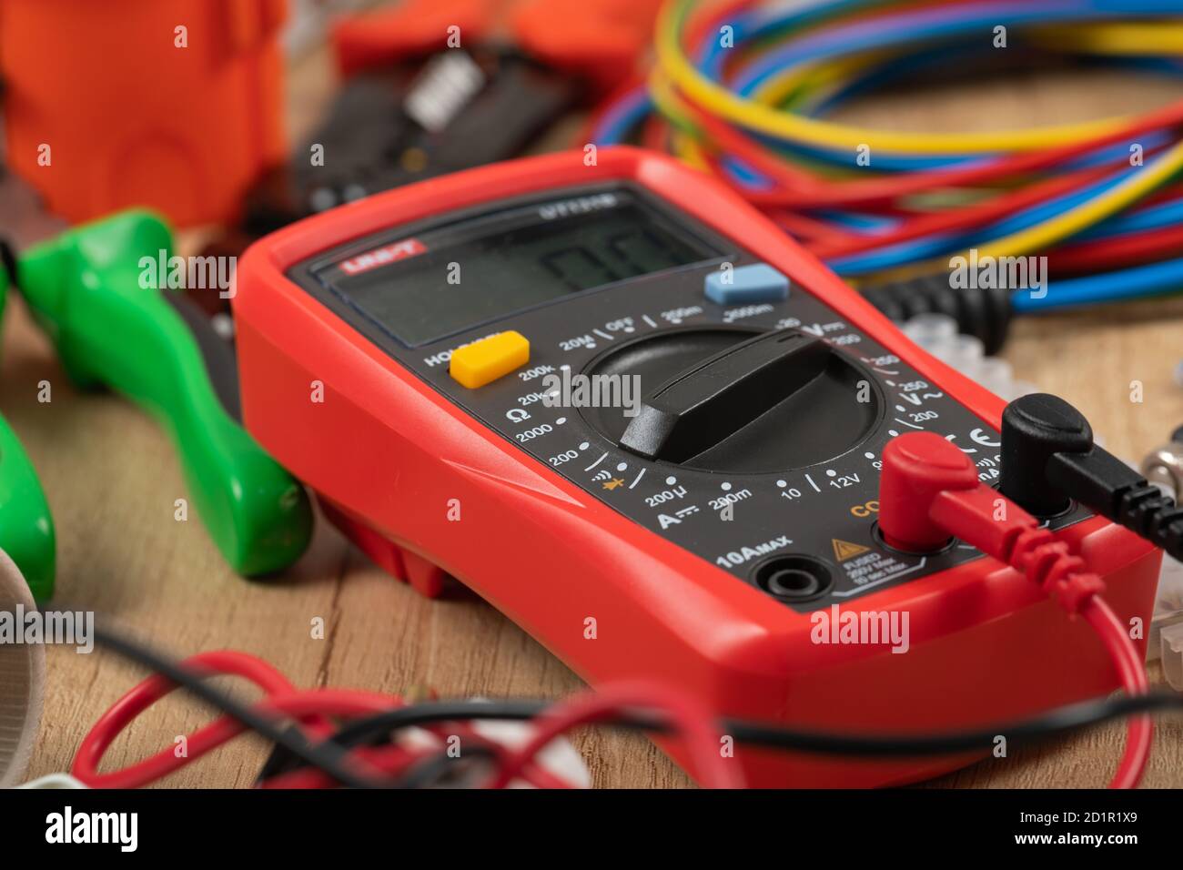 Tools for electrician needs: shocket multimeter, voltage testers, wire ...
