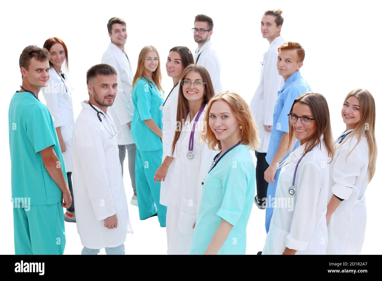 top view. a group of smiling doctors pointing at you Stock Photo - Alamy
