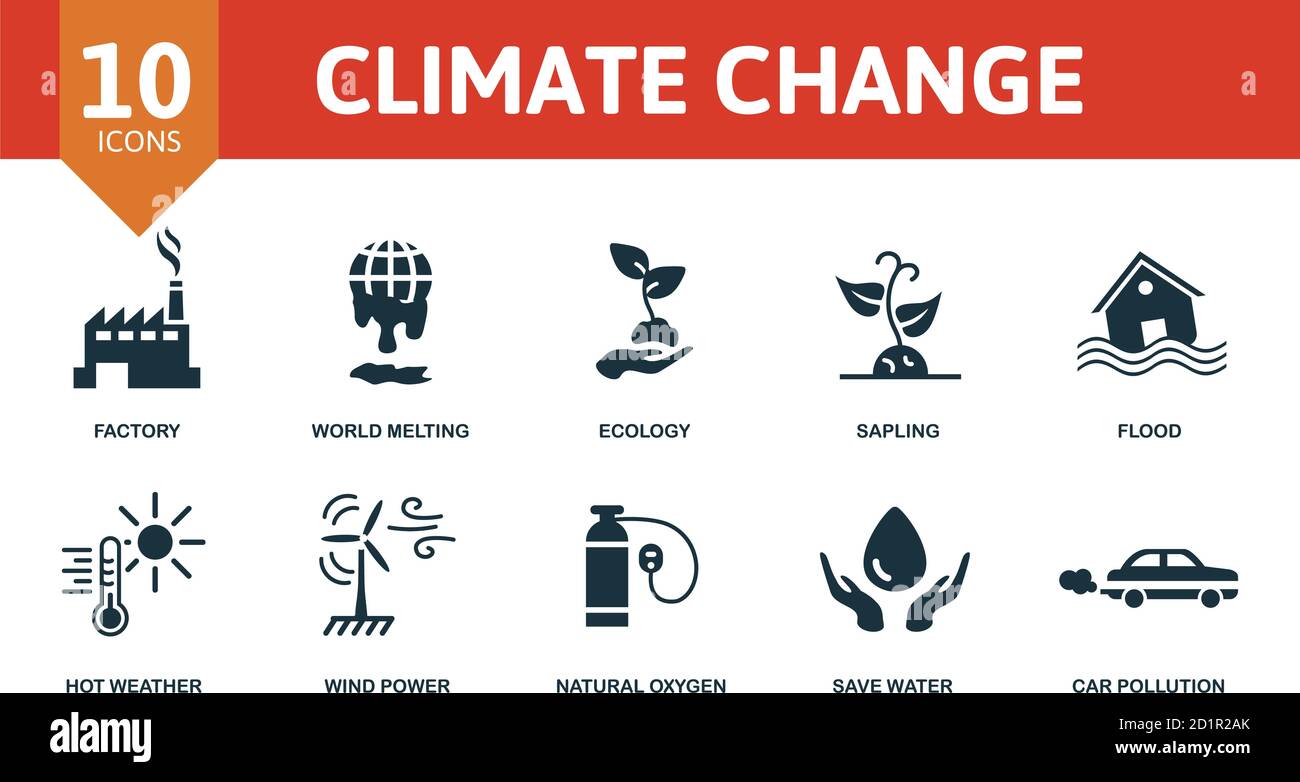 Climate Change icon set. Collection contain sapling, ecology, world ...