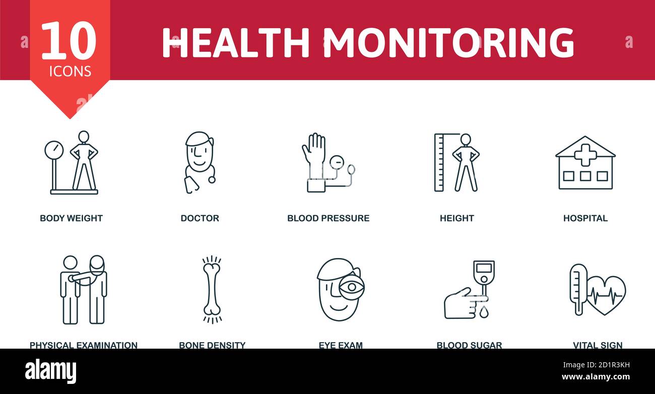Health Monitoring icon set. Collection contain hospital, doctor, blood ...