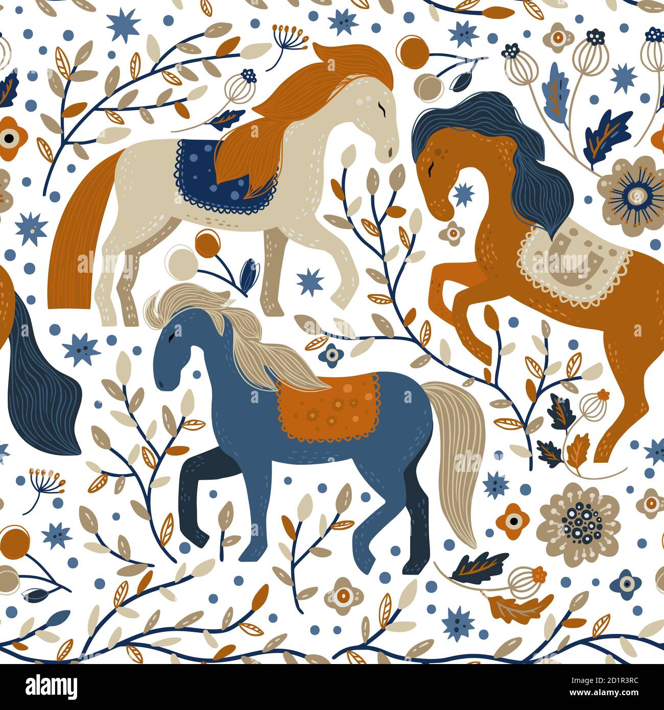 Nordic scandinavian horse animal seamless vector pattern. Cartoon ...