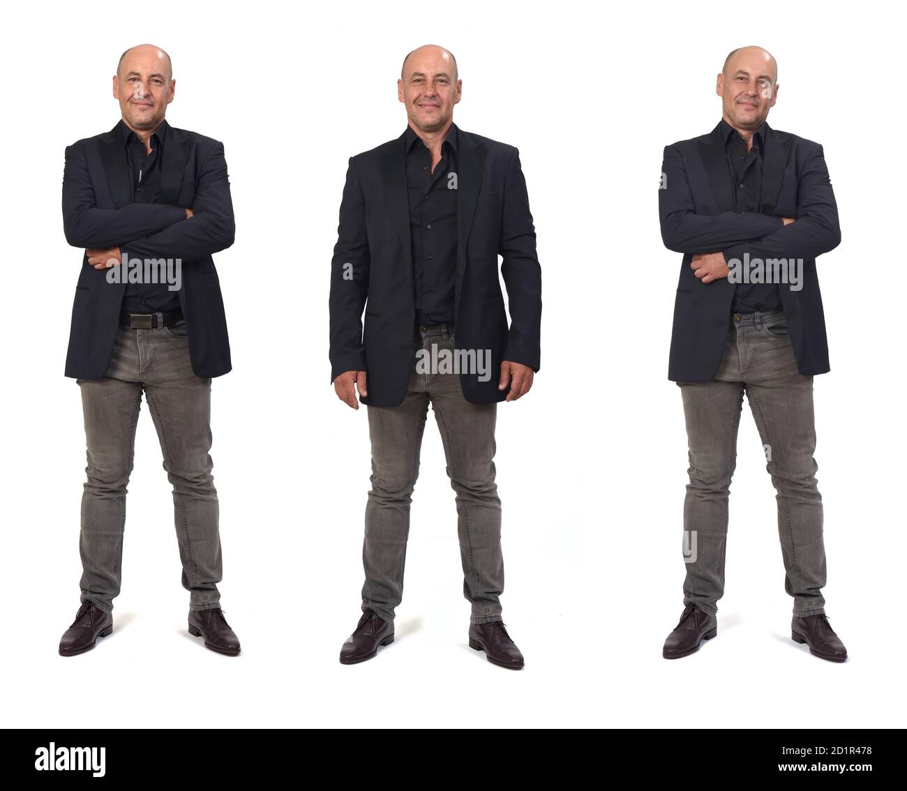 front view of the same man with various poses on white background Stock ...