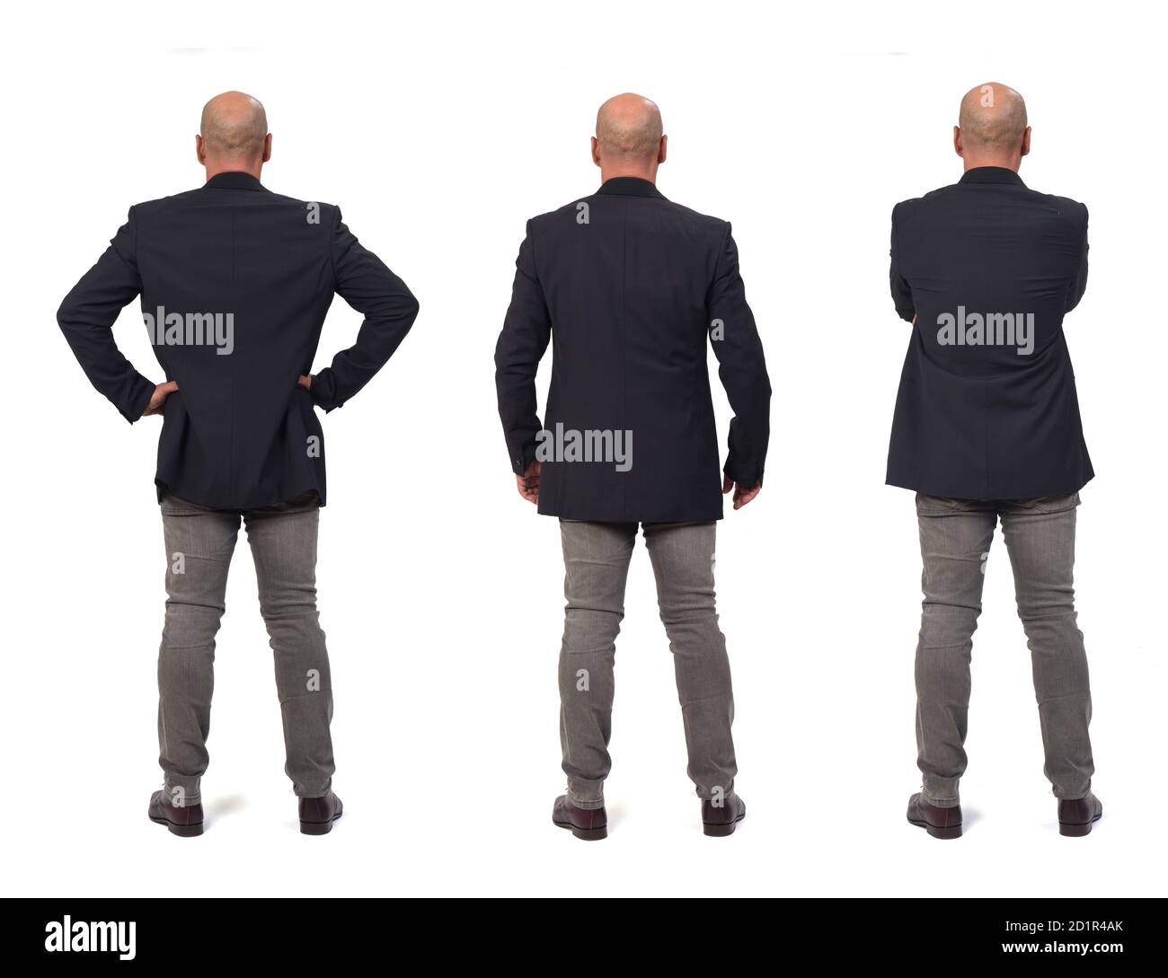 rear view of the same man with various poses on white background Stock ...