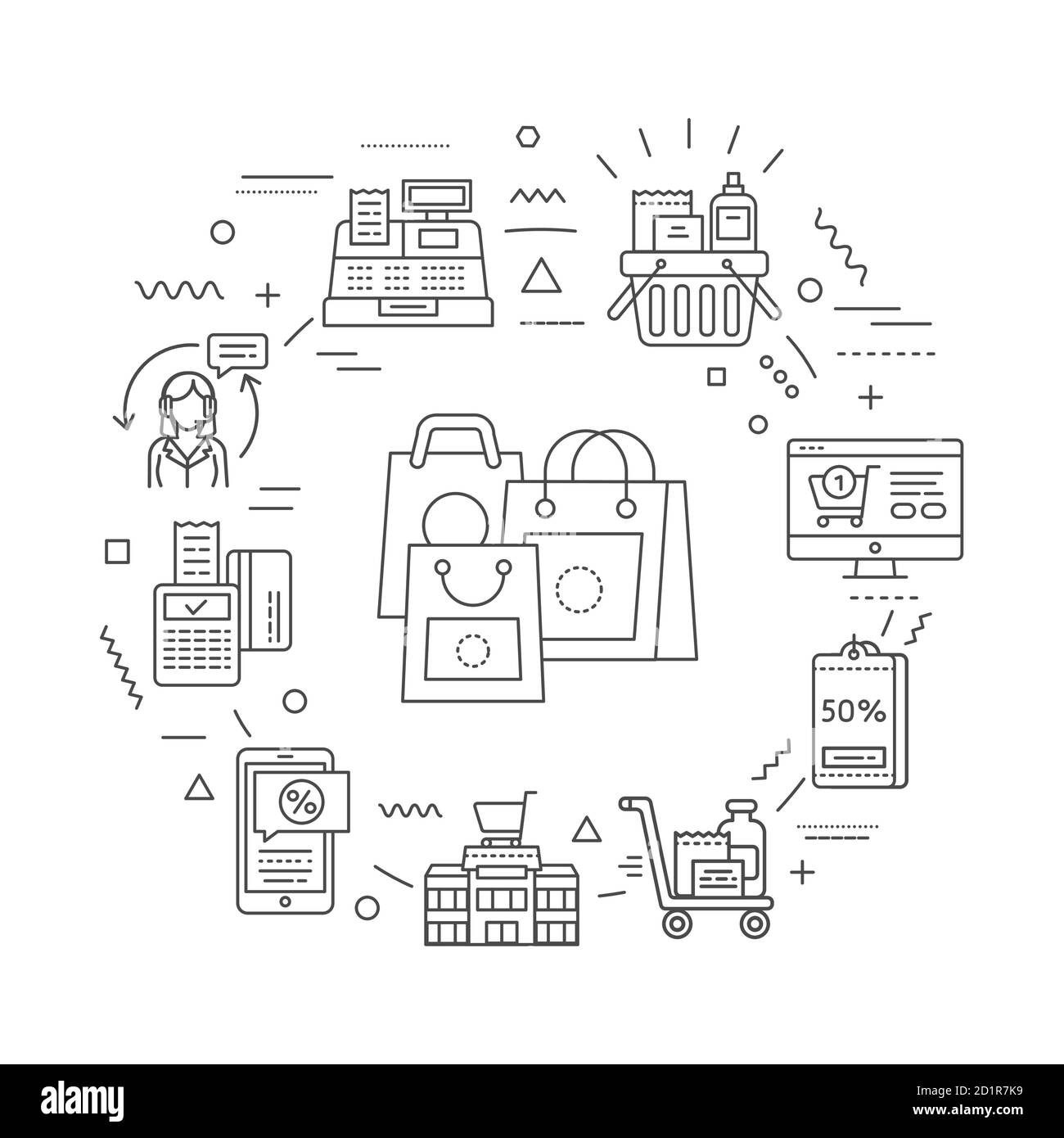 Shopping web banner. E-commerce. Infographics with linear icons on ...