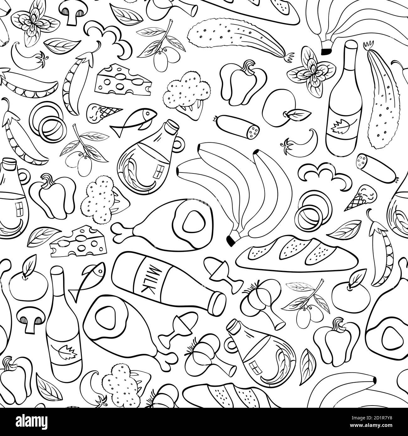 Food hand drawn seamless pattern. Restaurant and cafe background ...