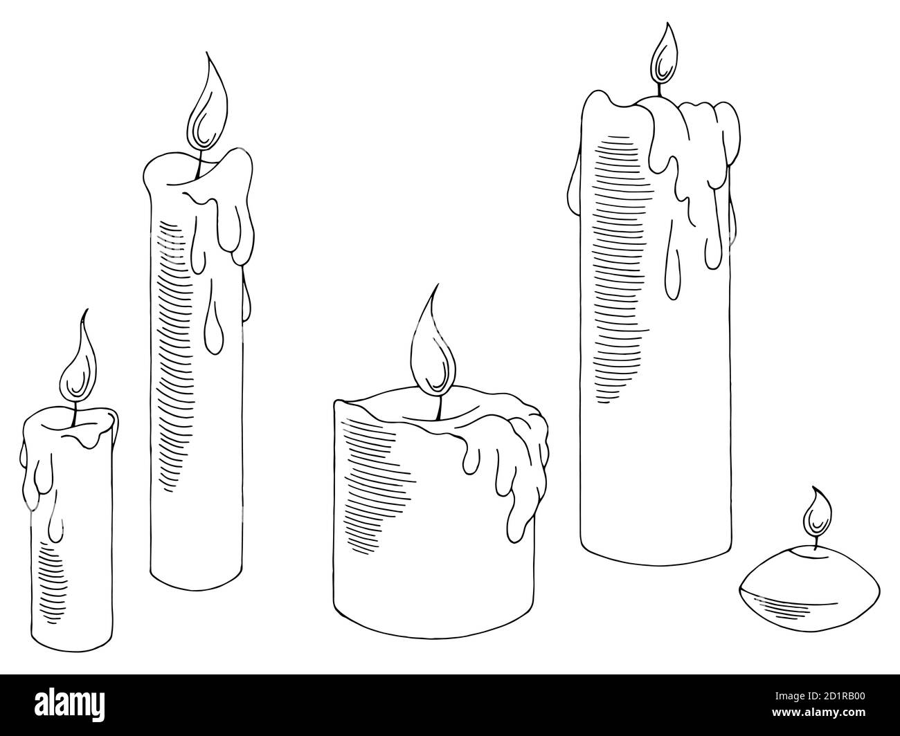 Candle set graphic black white isolated sketch illustration vector ...