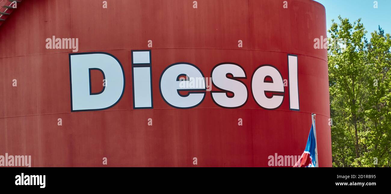 Gifhorn, Germany, May 15., 2020: Detail of a huge tank for diesel fuel ...