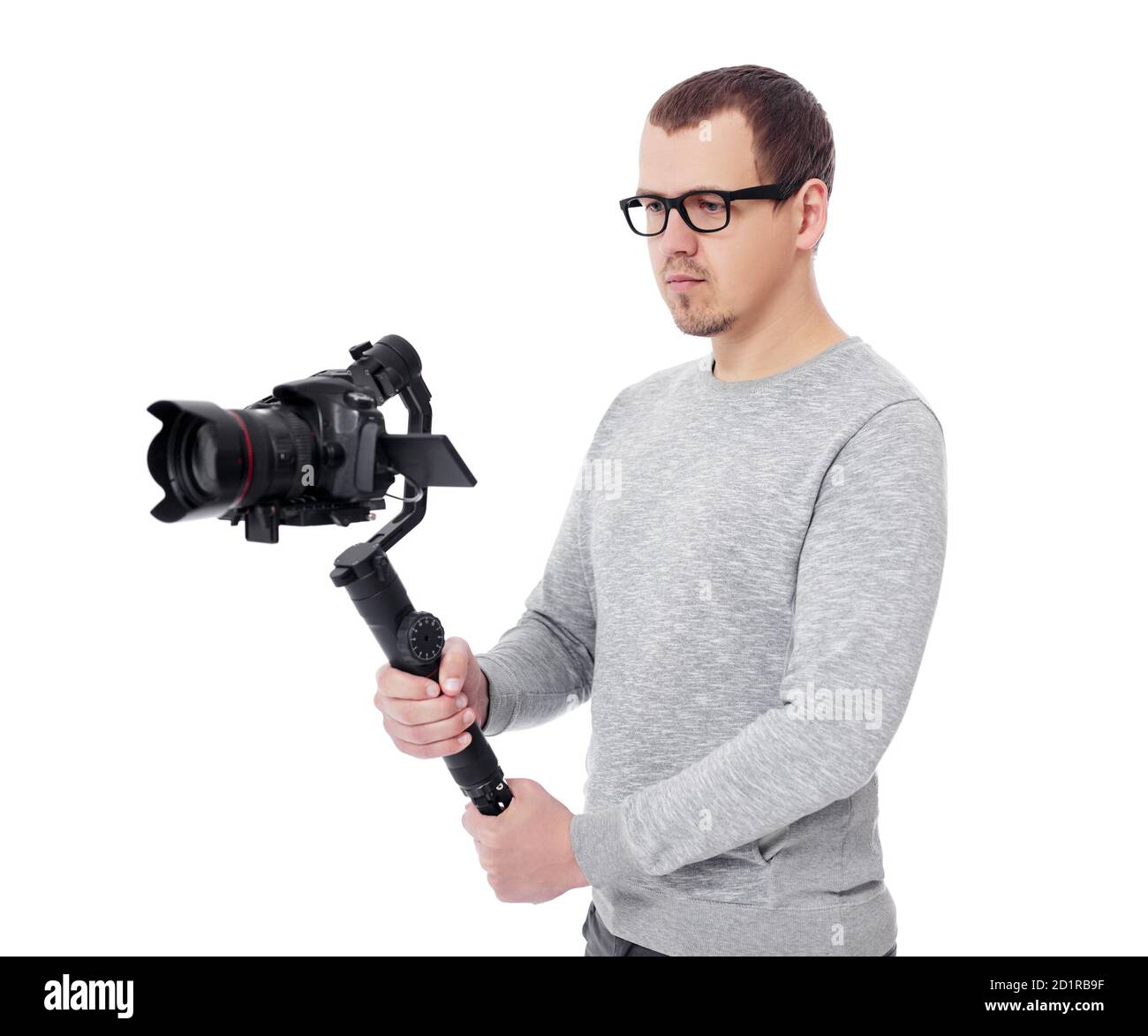 professional videographer using dslr camera on gimbal stabilizer ...