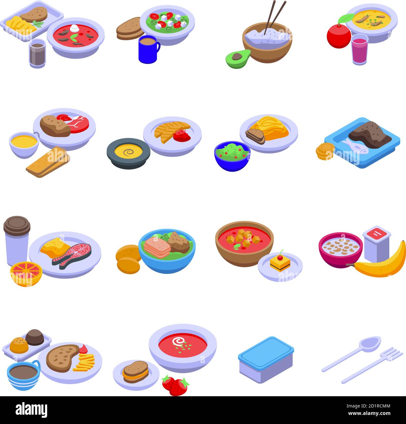 Lunch school food box lunchbox icons set vector snack meal hi-res stock ...