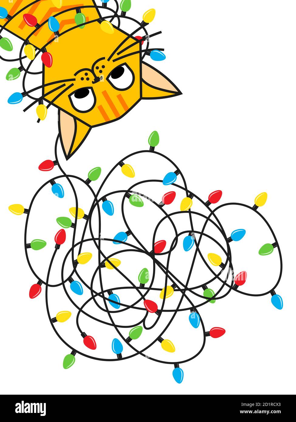 Cat tangled christmas lights. Greeting card design Stock Vector Image ...