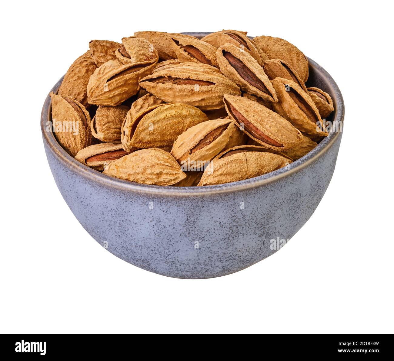almonds shell in bowl with clipping path on a white isolated background ...
