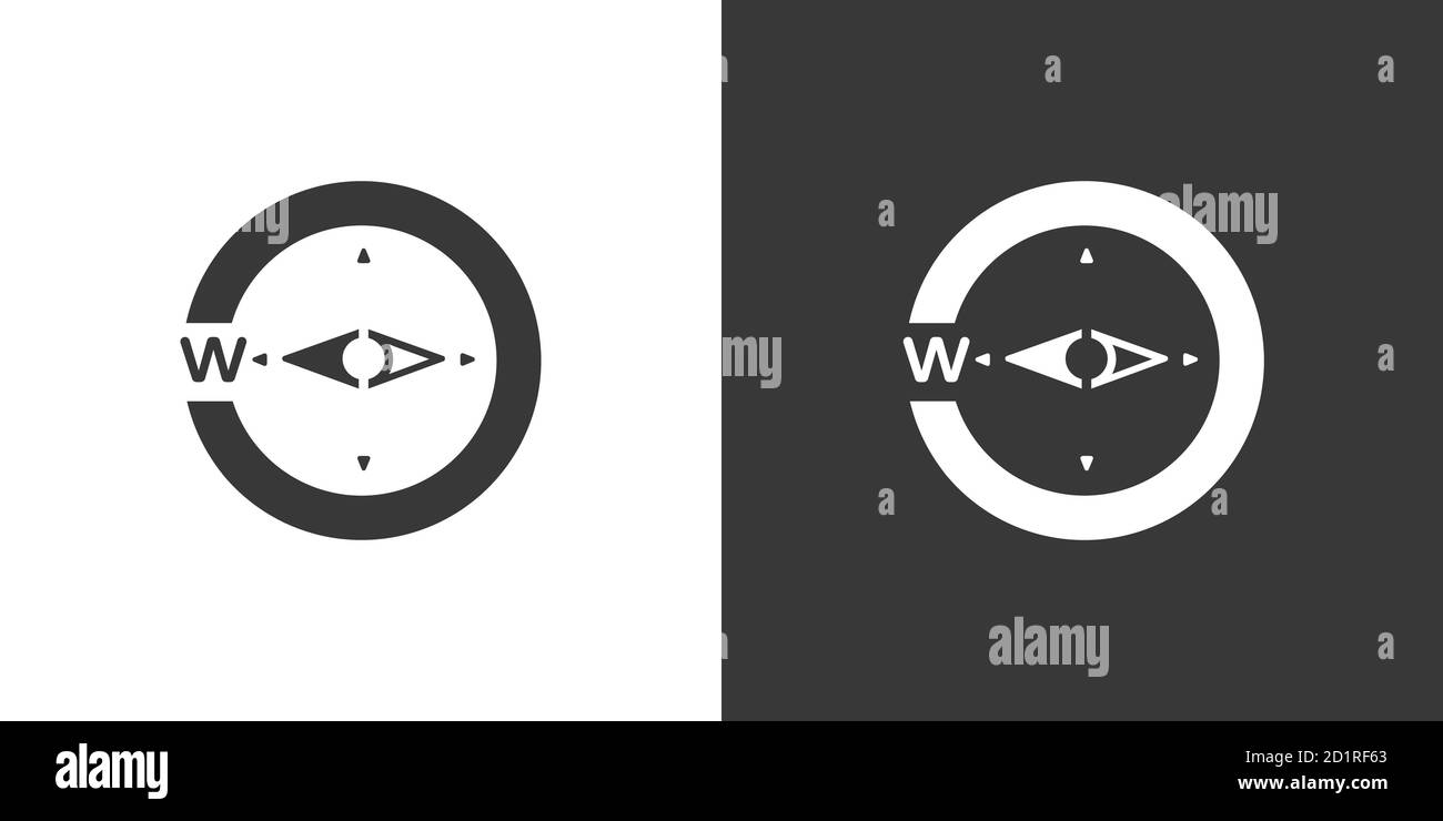 Compass west direction. Isolated icon on black and white background ...