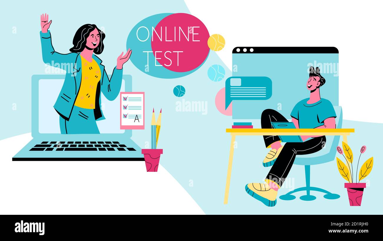 Online test banner template for distance courses and training, flat ...