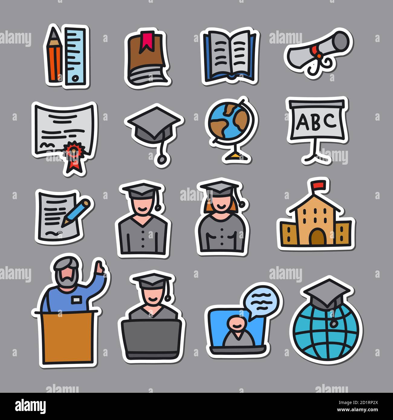 illustration of the education and knowledge stickers and tags set Stock ...