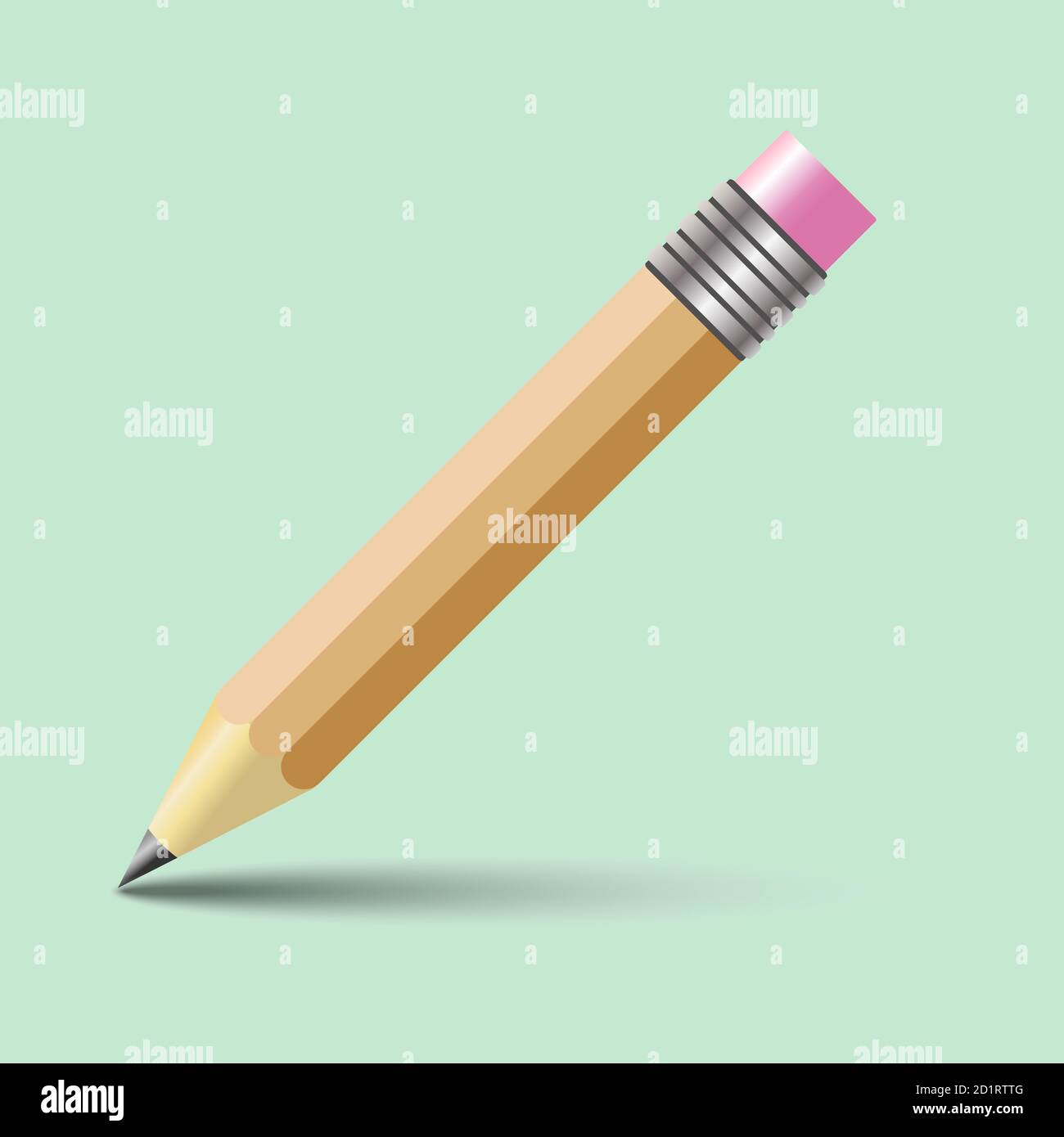 Vector pencil with a rubber band on top. Isolated on light green ...