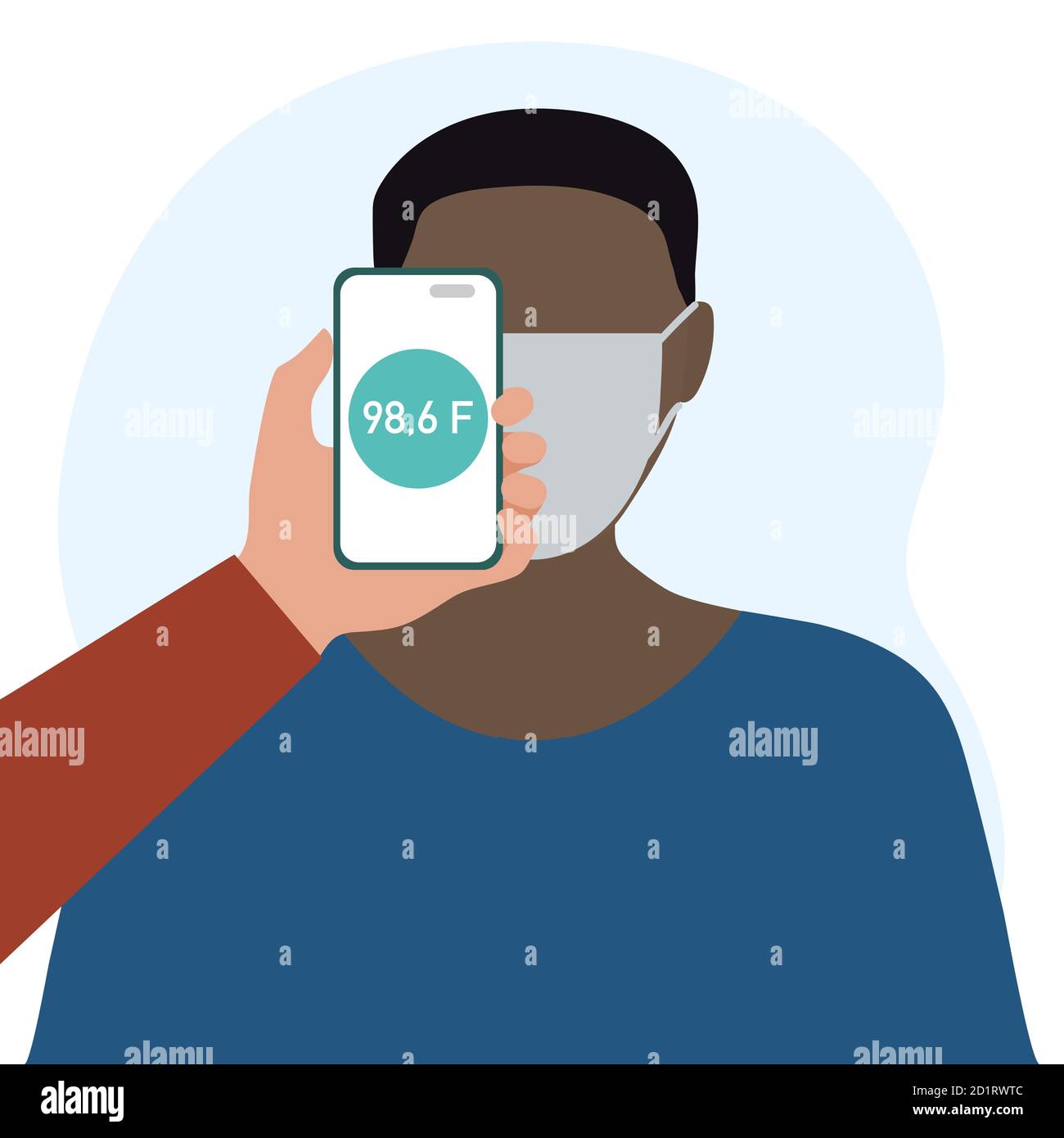 Vector illustration Phone placed on forehead of person remotely ...