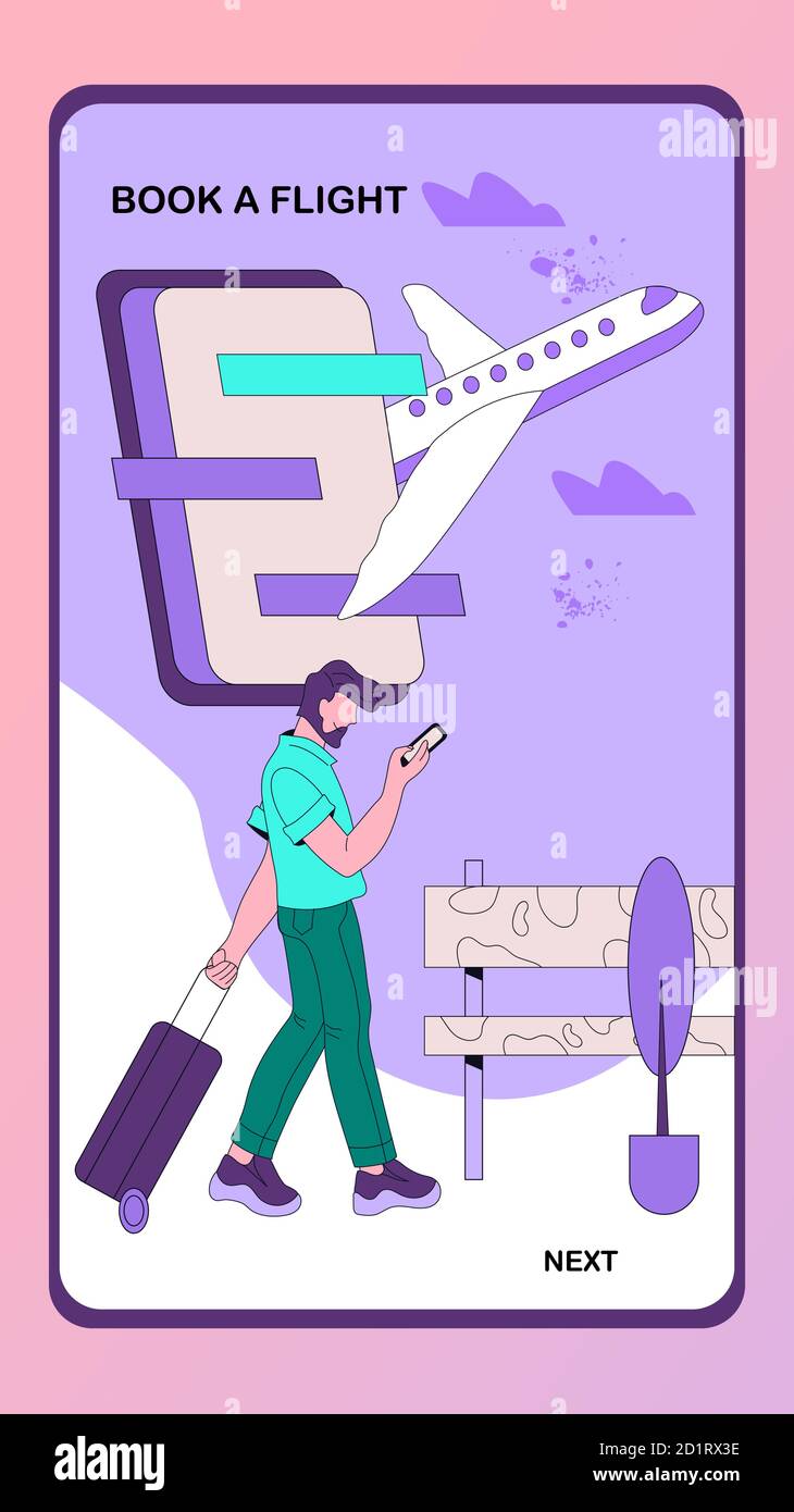 Booking online flights or ticket onboarding page design, cartoon vector ...