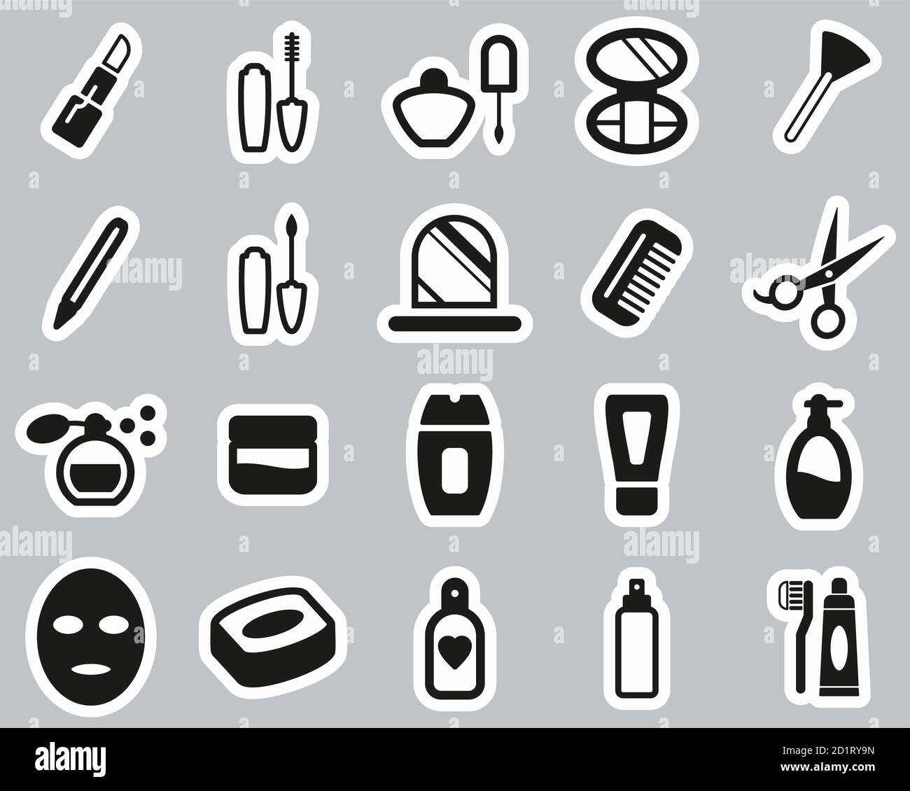 Beauty Products Or Cosmetics Icons Black & White Sticker Set Big Stock ...