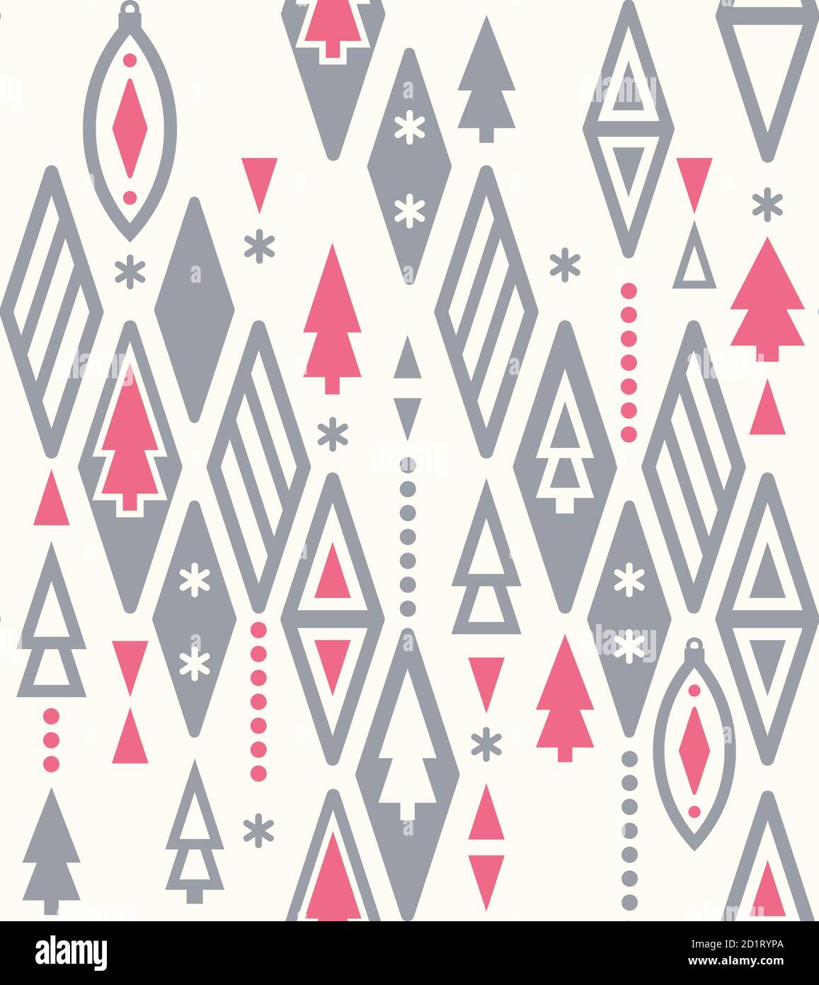 Christmas geometry seamless pattern. Grey pink triangles and Christmas ...