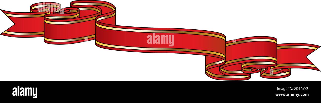 Red Ribbon With Golden Stripes and Editable Stroke. Vector Illustration ...