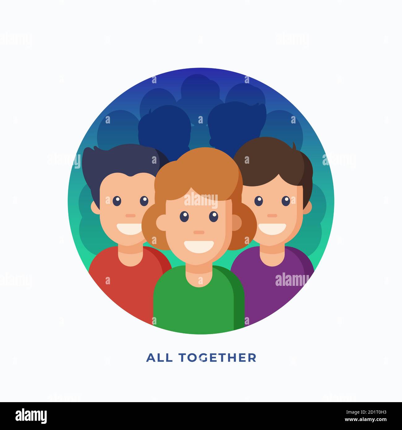 Smiling Faces People Crowd Vector Flat Style Illustration Background ...