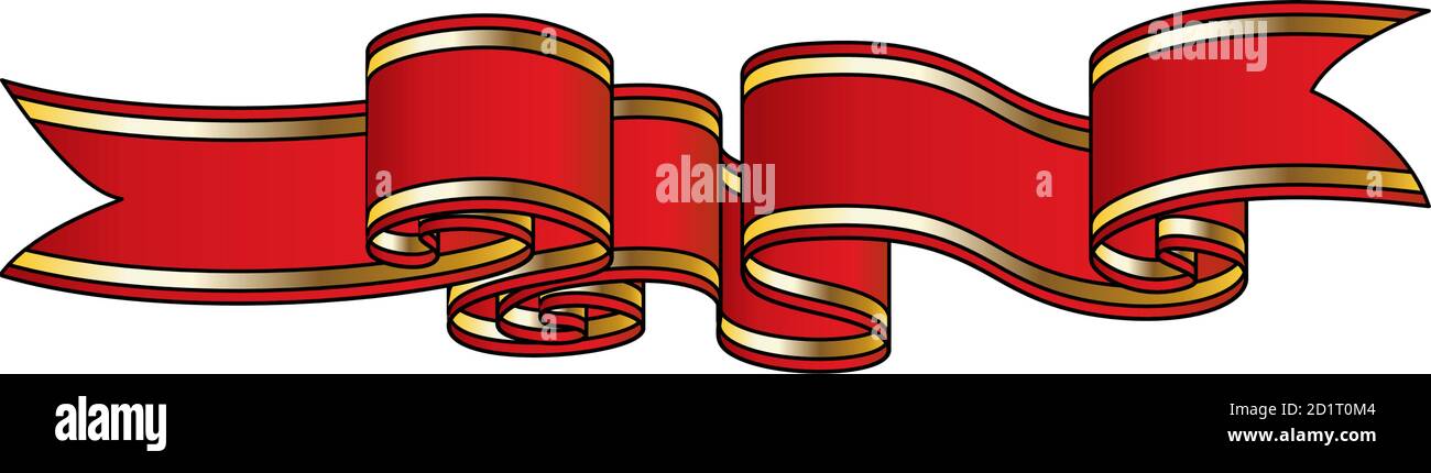 Red Ribbon With Golden Stripes and Editable Stroke. Vector Illustration ...