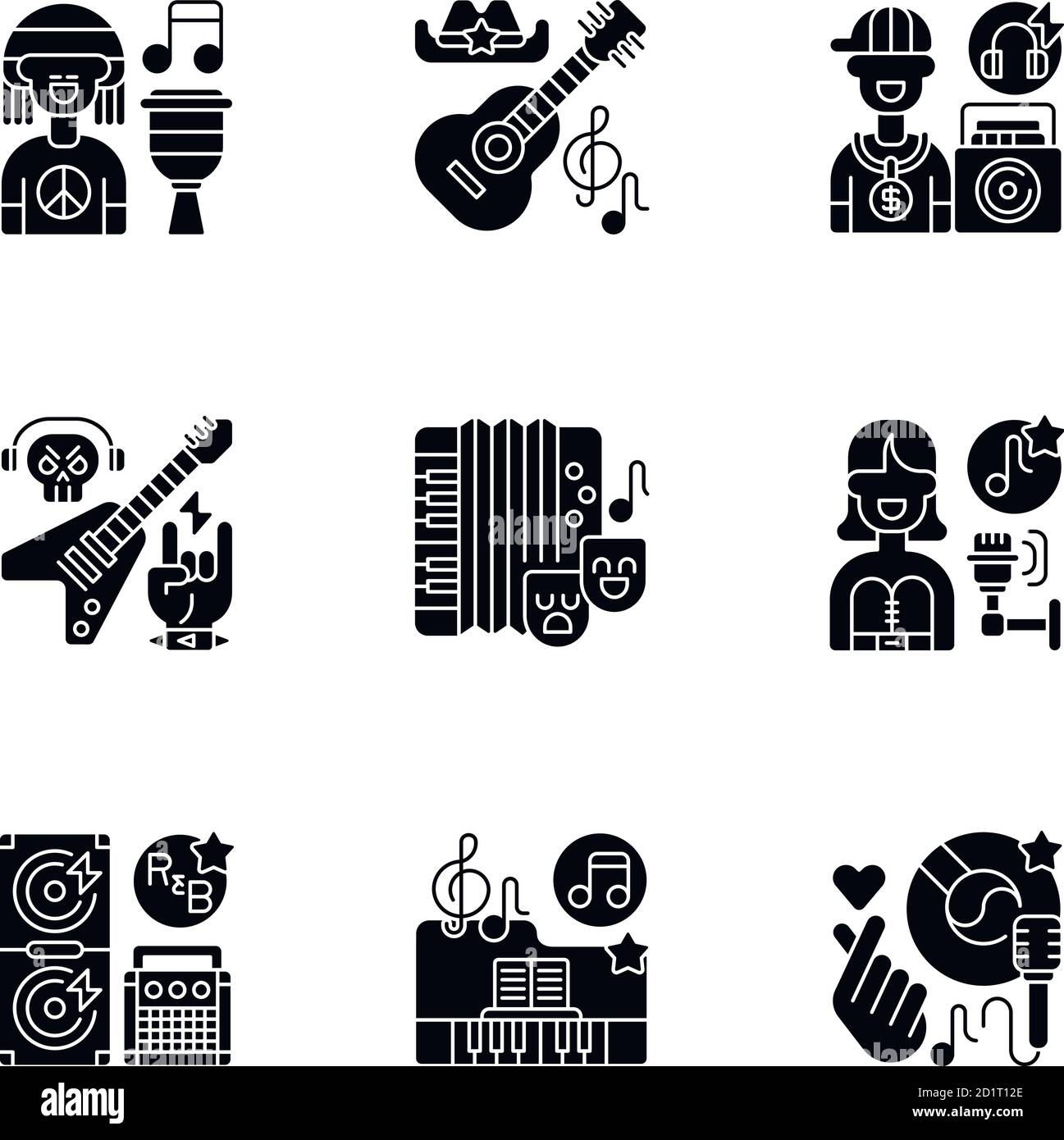 Musical songs types black glyph icons set on white space Stock Vector ...