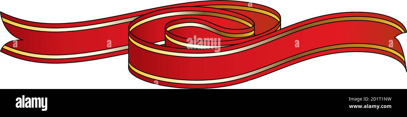 Red Ribbon With Golden Stripes and Editable Stroke. Vector Illustration ...