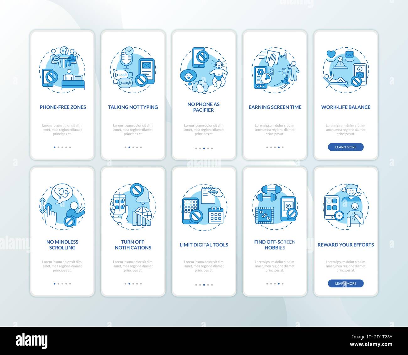 Screen Addiction Reducing Onboarding Mobile App Page Screen With