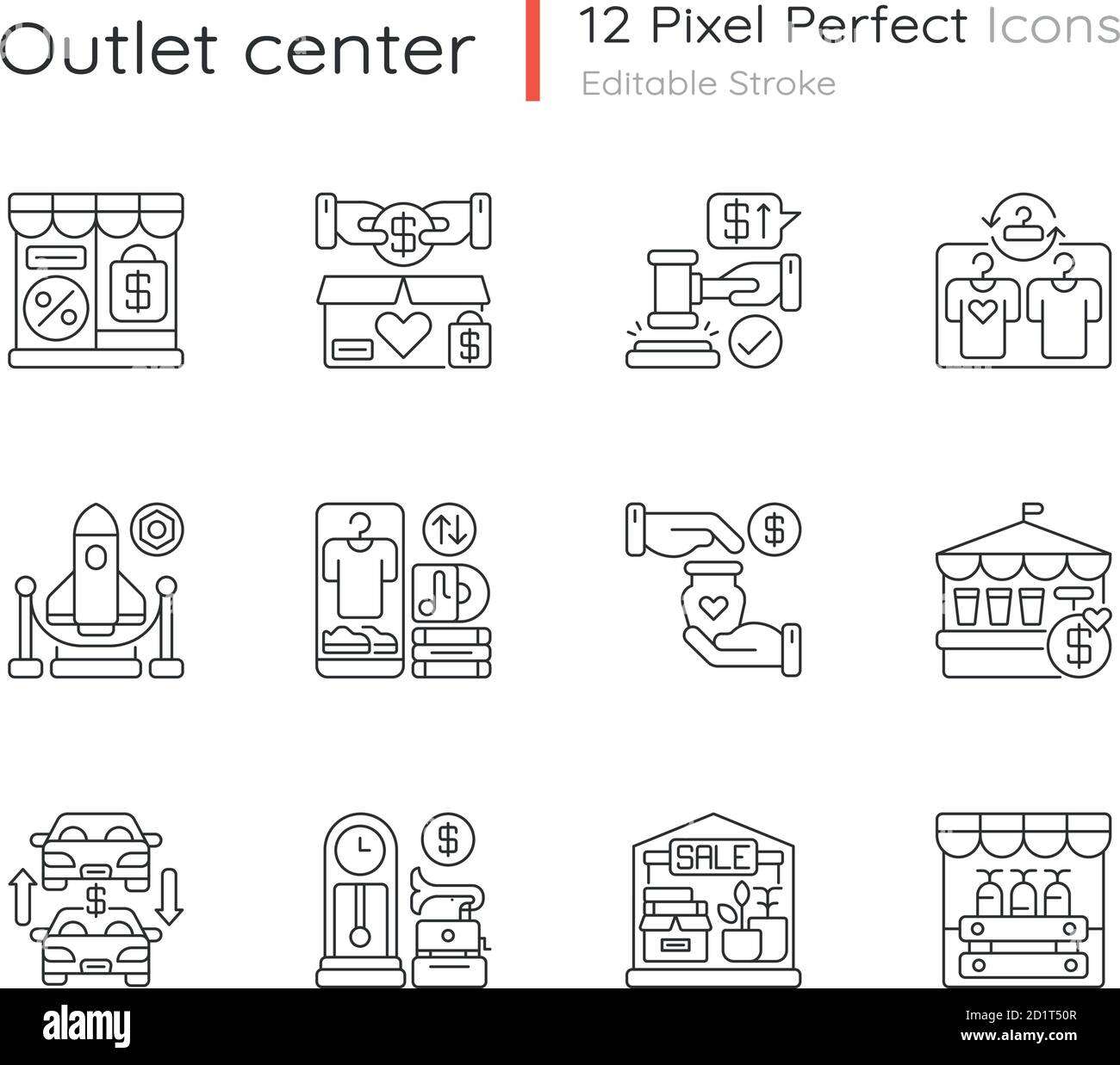 Outlet store pixel perfect linear icons set Stock Vector Image & Art ...