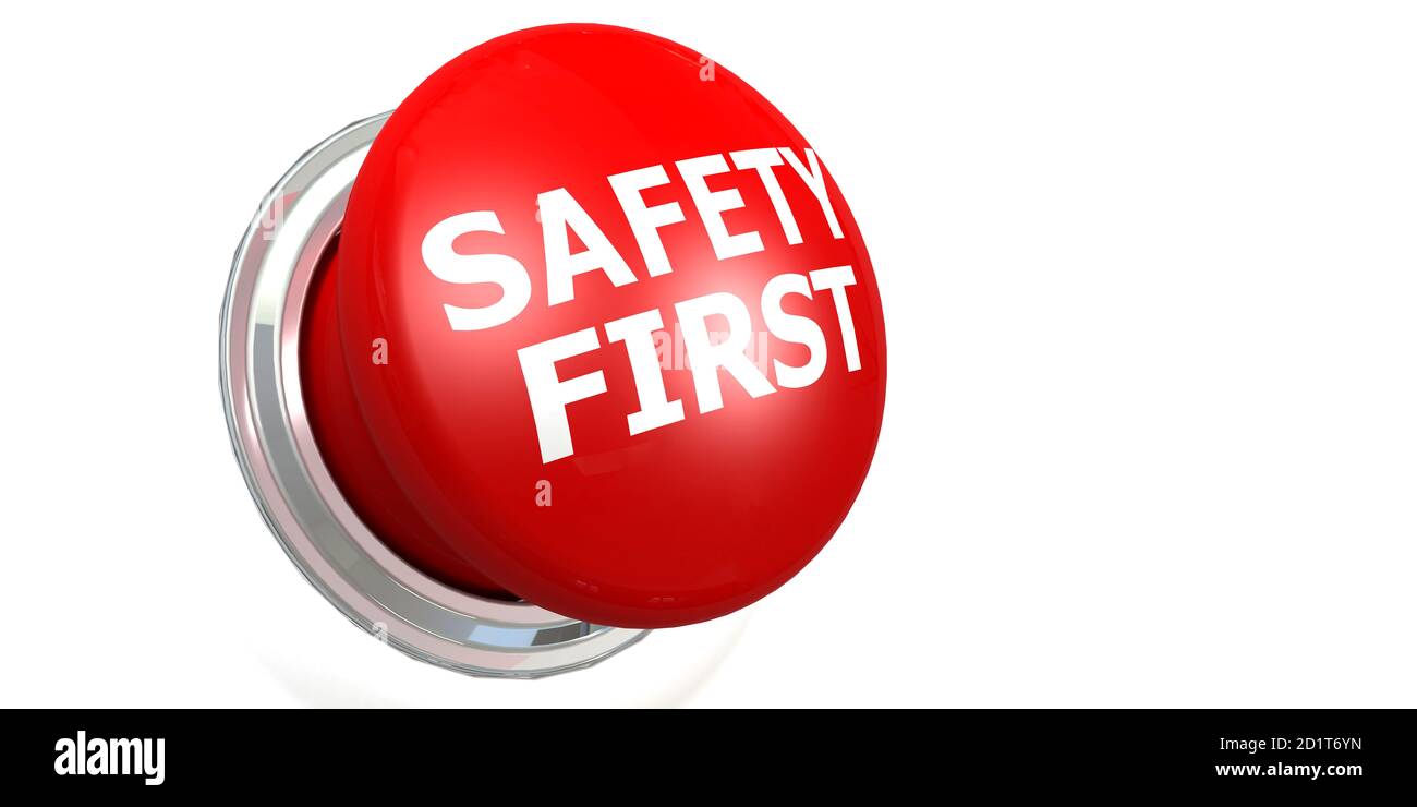Safety first button isolated with white background, 3D rendering Stock ...