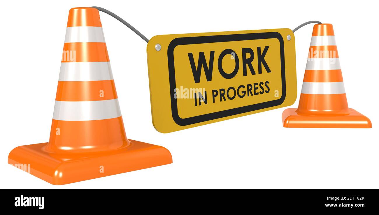 Work in progress concept with traffic cones, 3D rendering Stock Photo ...