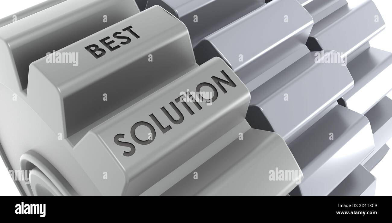 Best solution word on the metal gears, 3D rendering Stock Photo - Alamy