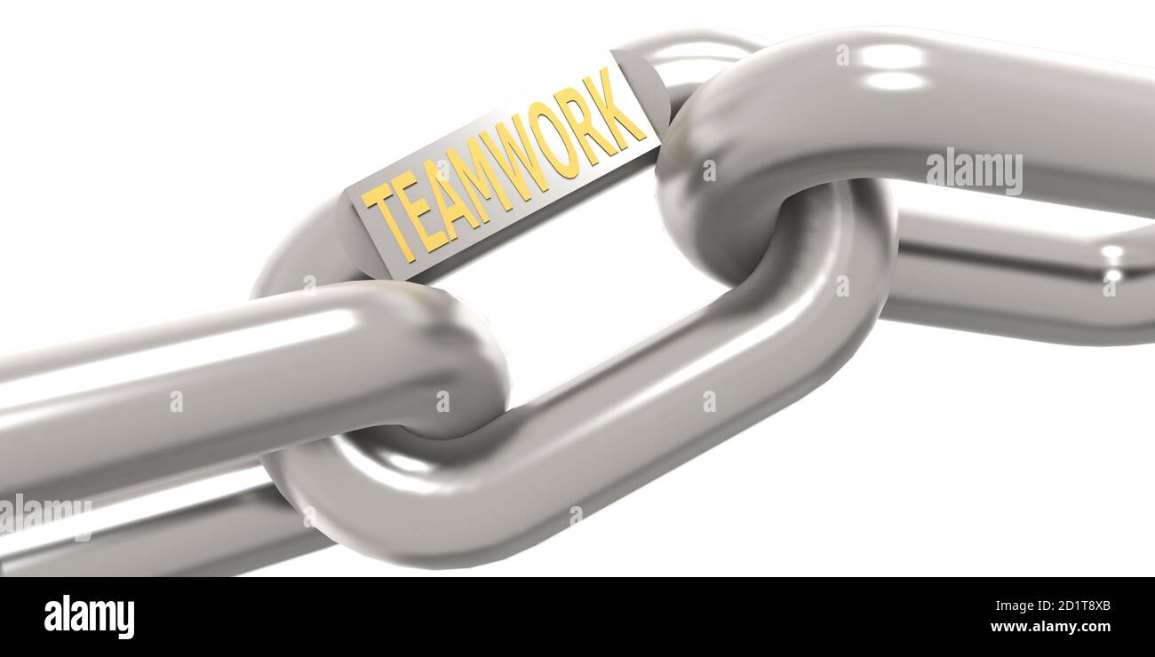 Metal chain with teamwork word, 3D rendering Stock Photo - Alamy