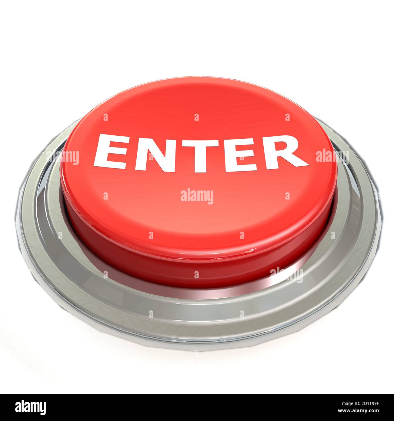 Red enter button with metal ring, 3D rendering Stock Photo - Alamy