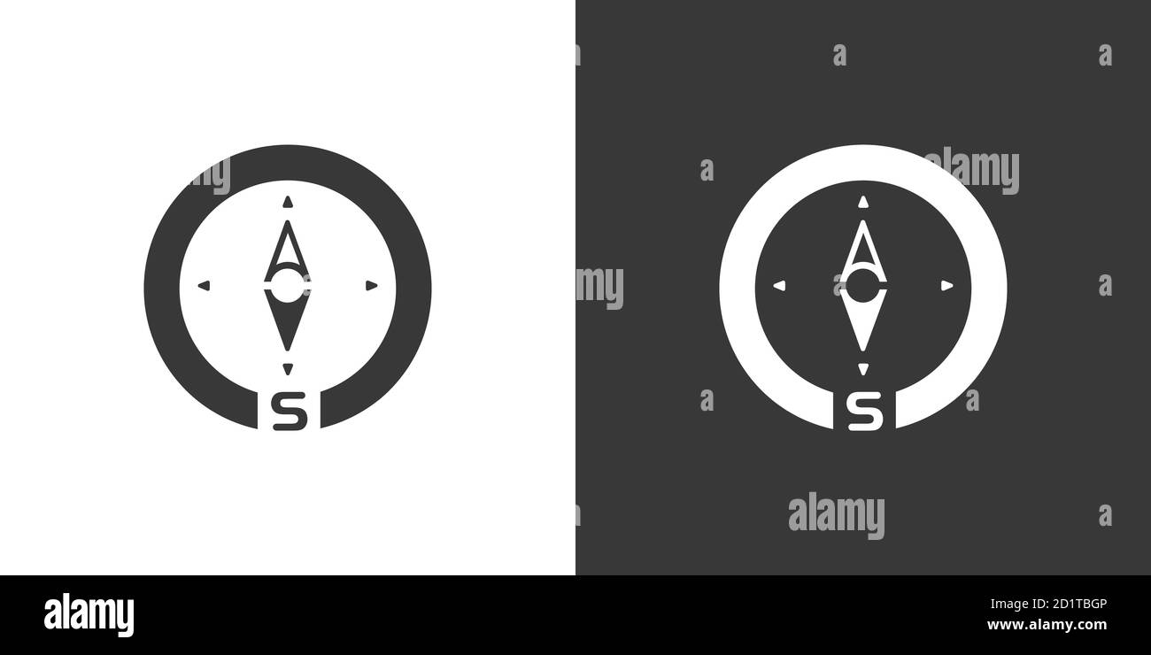 Compass south direction. Isolated icon on black and white background ...