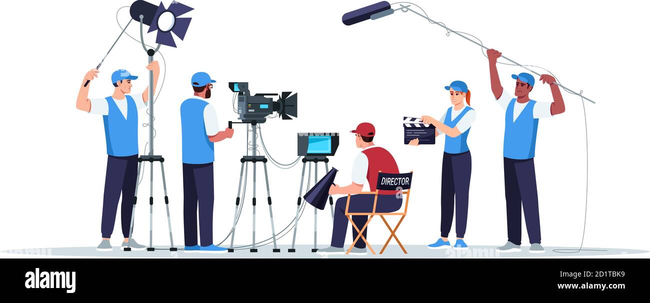 Filming crew semi flat RGB color vector illustration Stock Vector Image ...