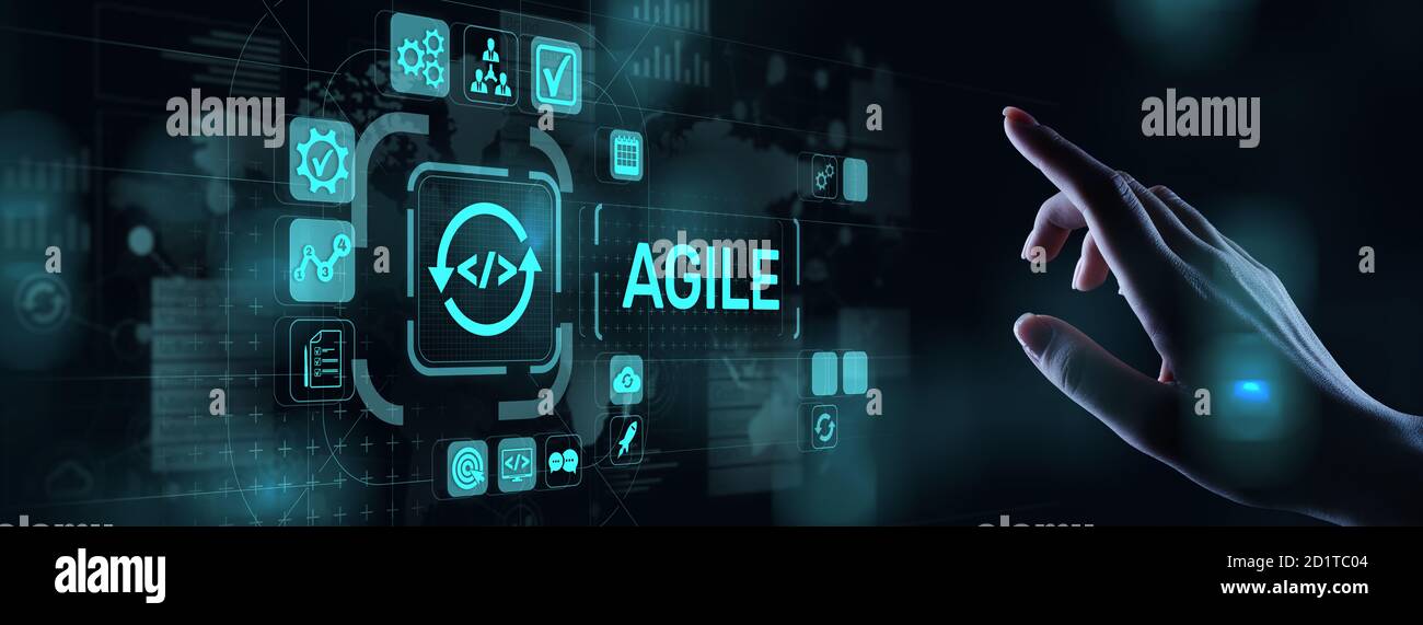 Agile development methodology concept on virtual screen. Technology ...