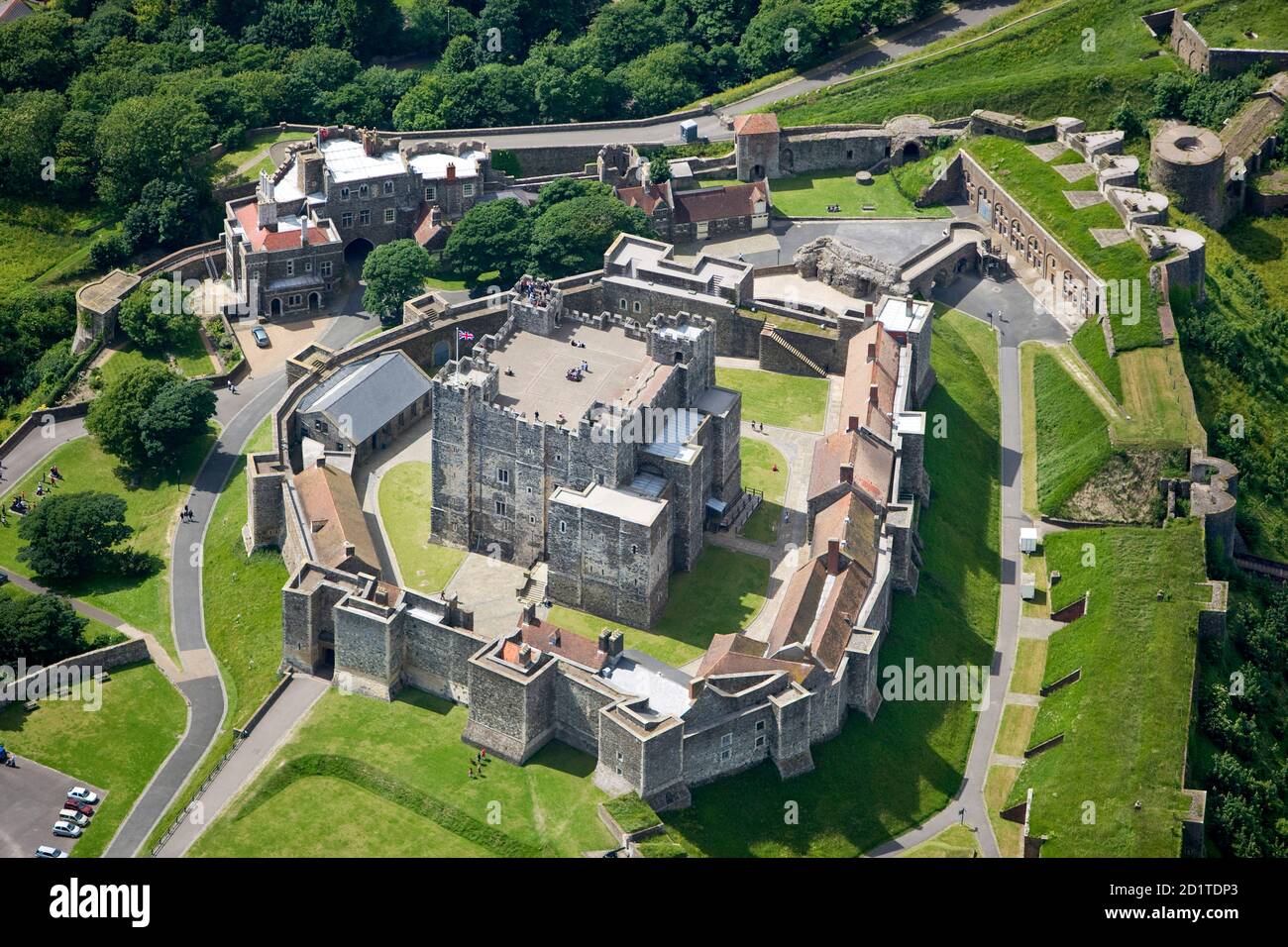 DOVER CASTLE, Kent. Aerial view of the inner bailey and keep showing ...