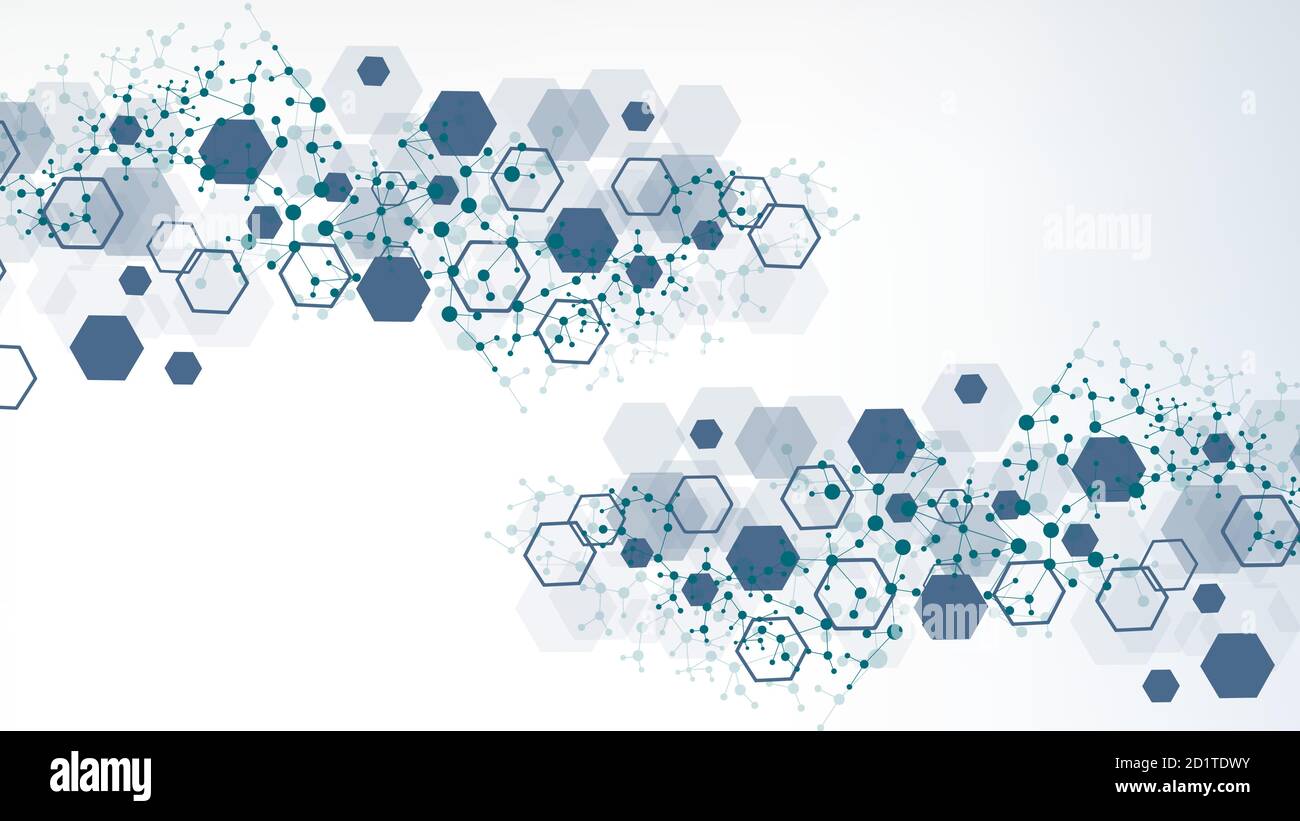 Science network pattern, connecting lines and dots. Technology hexagons ...