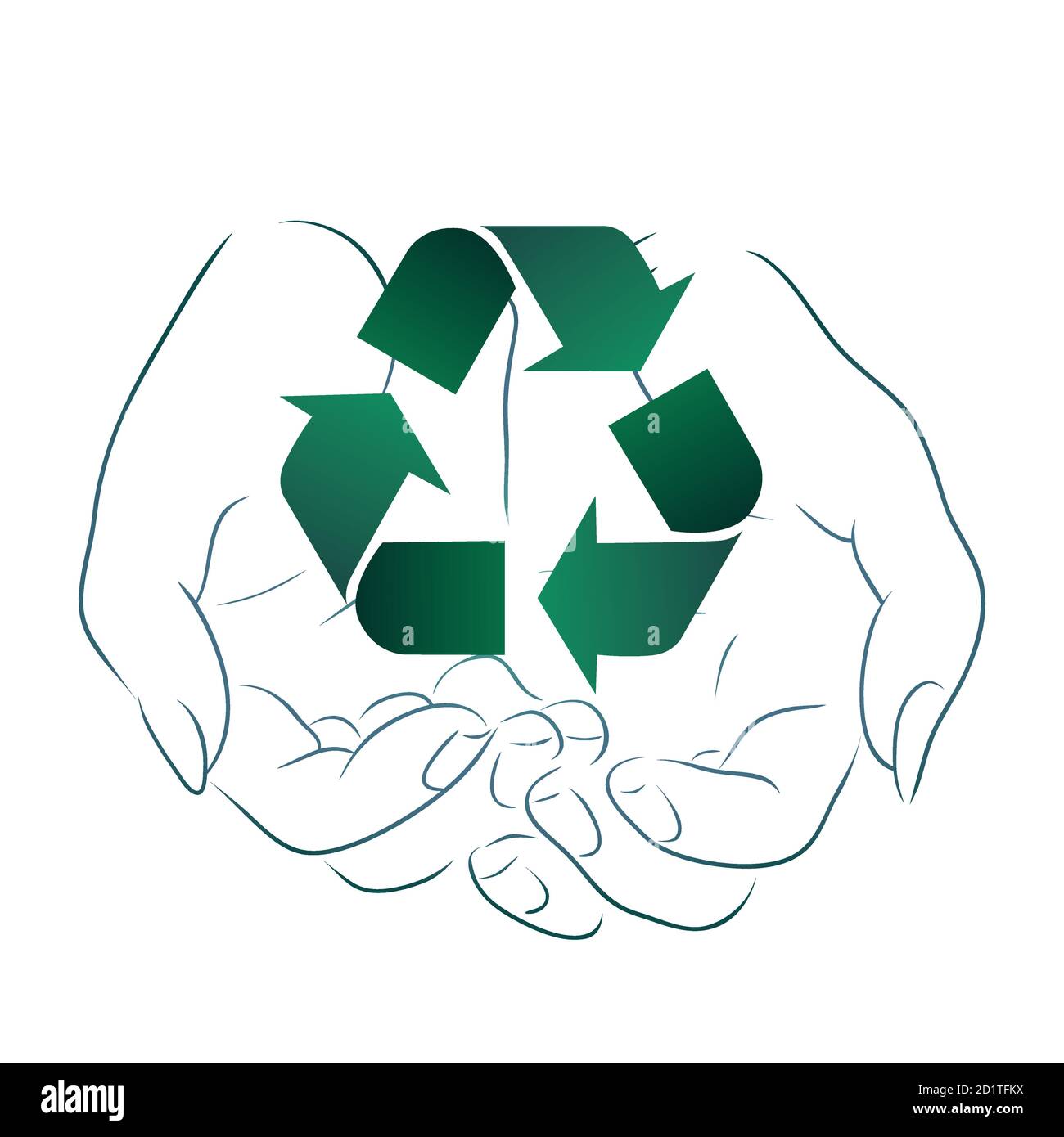 Outline drawing of hands holding a sign of recycling. Recycling and ...
