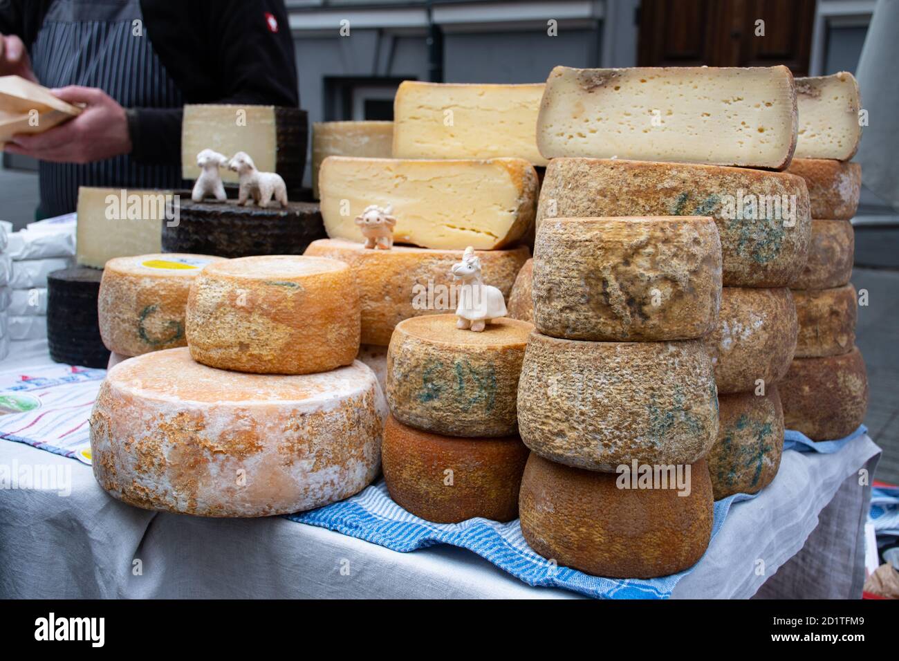 Variety of homemade bio natural cheese in a street food market Stock ...