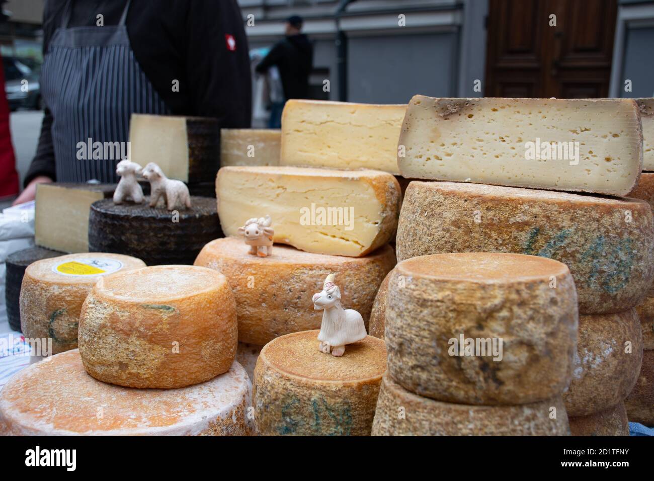 Variety of homemade bio natural cheese in a street food market Stock ...