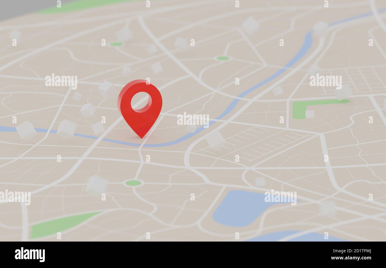 3D Rendering red GPS pinpoint of destination on the map, for navigator ...
