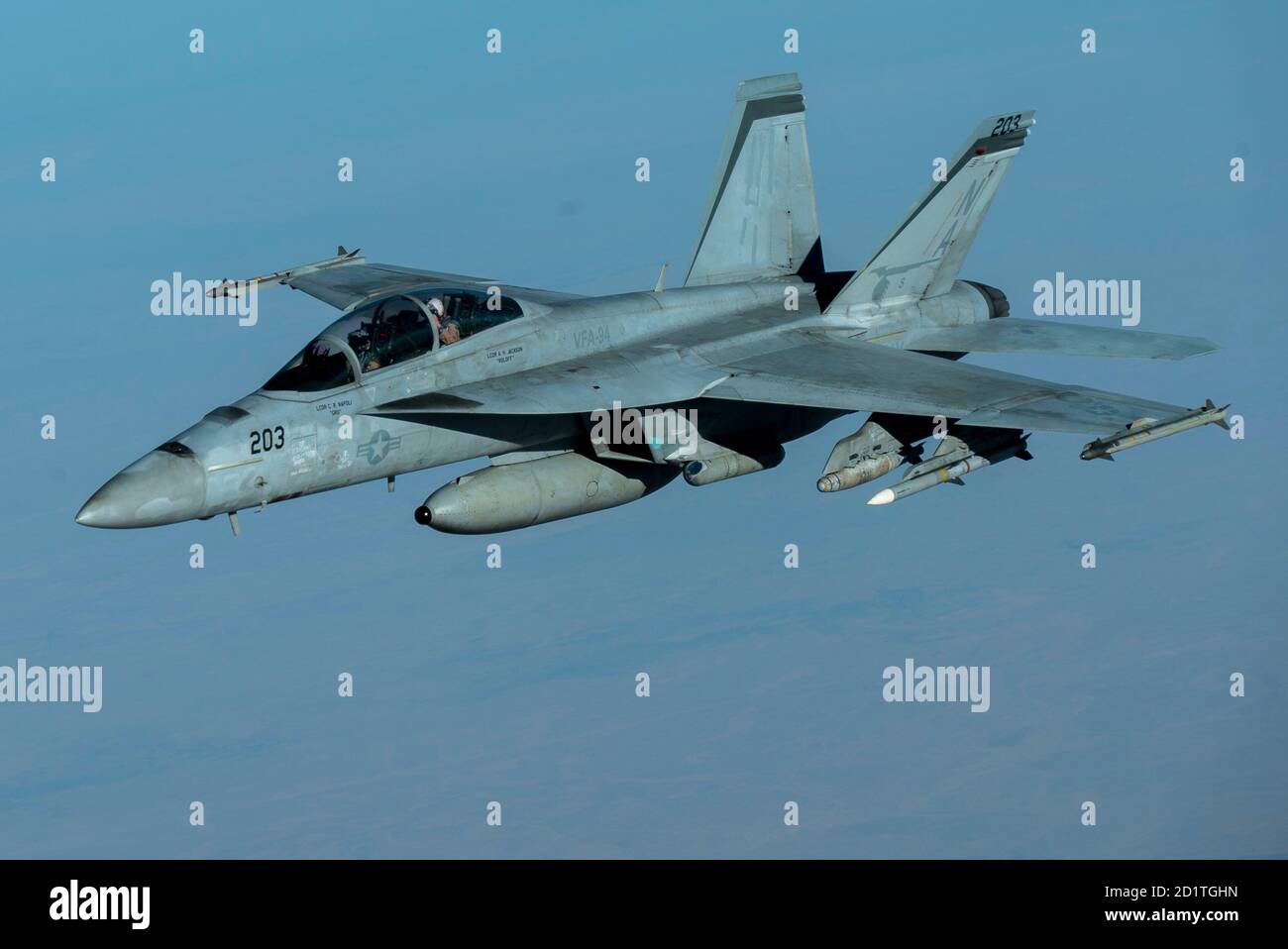 A U.S. Navy F/A-18F Super Hornet, from the "Mighty Shrikes" of Strike ...