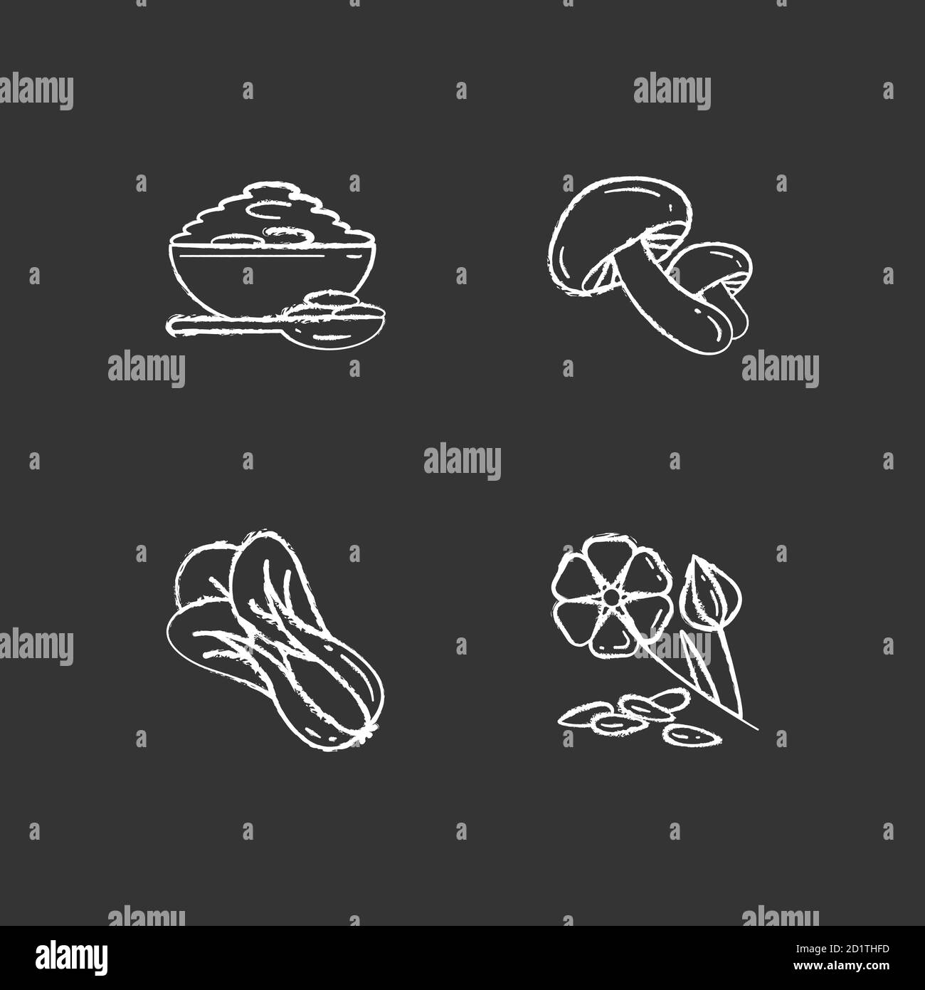 Healthy grains chalk white icons set on black background Stock Vector ...