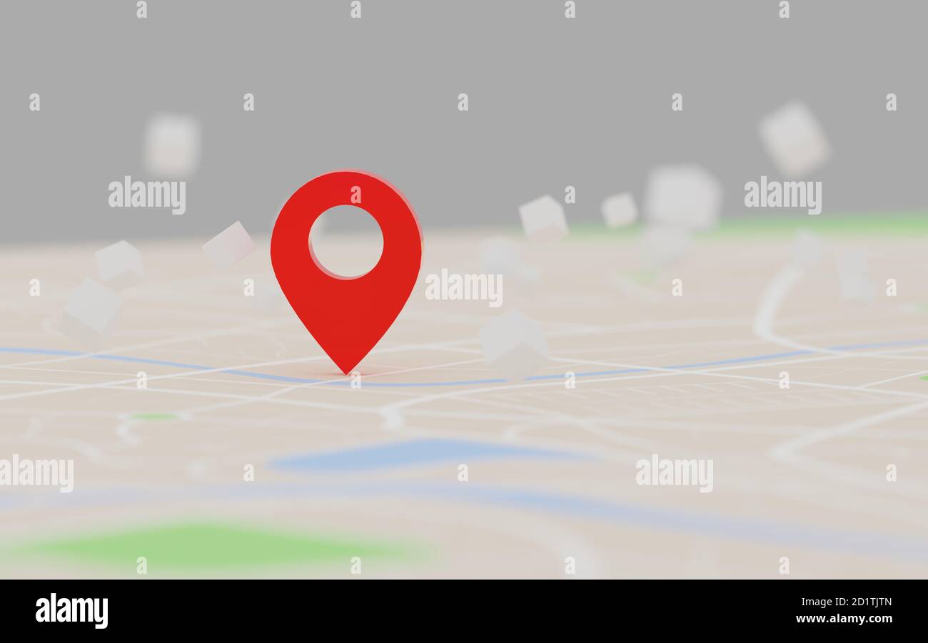 3D Rendering red GPS pinpoint of destination on the map, for navigator ...