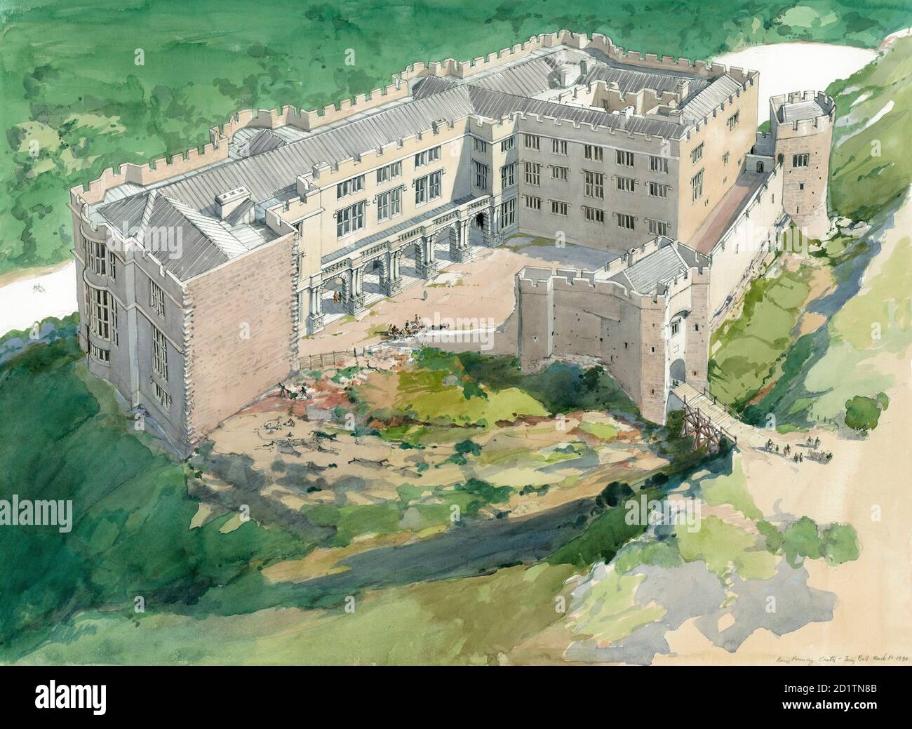 BERRY POMEROY CASTLE, Devon. Reconstruction drawing by Terry Ball ...